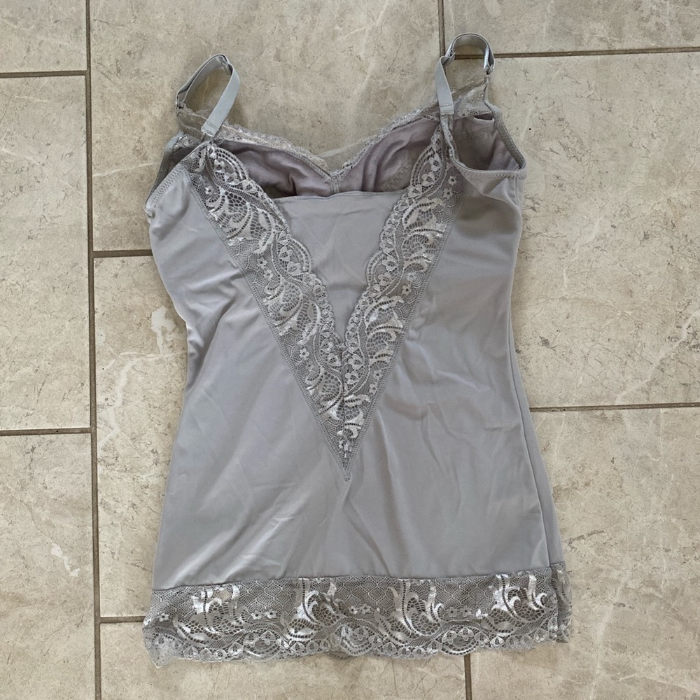 Rhonda Shear Vintage Grey Lace Detail Lingerie Tank T… - Gem